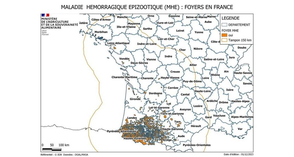 Evolution du nombre de cas de MHE au 30 novembre