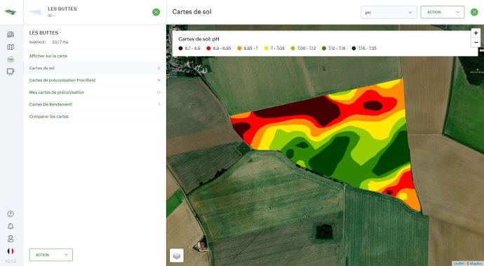Agriculture de précision MyPrecifield, cartes des parcelles en ligne